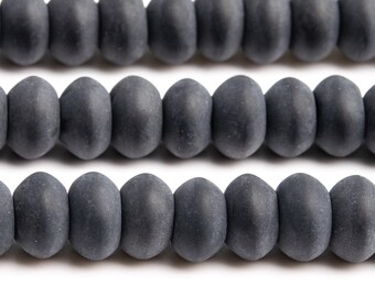 Matte Black Agate Beads Grade AAA Genuine Natural Gemstone Rondelle ...
