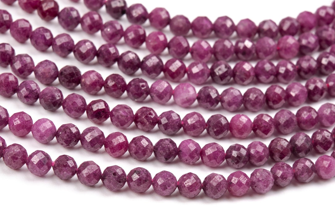 Genuine Natural Ruby Gemstone Beads 5-6MM Purple Red Faceted Round AA+ ...