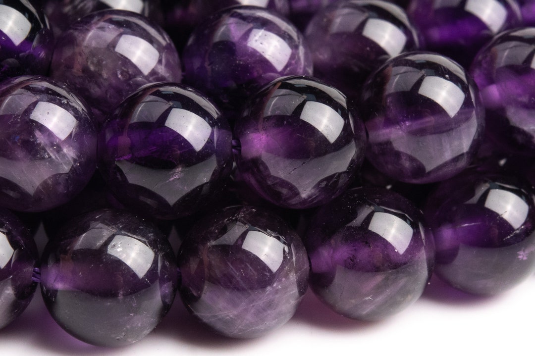 Genuine Natural Amethyst Gemstone Beads 8MM Deep Purple Round A Quality ...