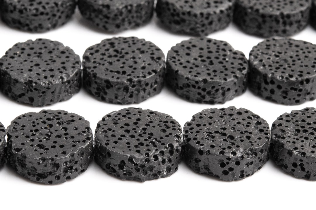 Genuine Natural Volcanic Lava Gemstone Beads 15x6mm Black Flat Round ...