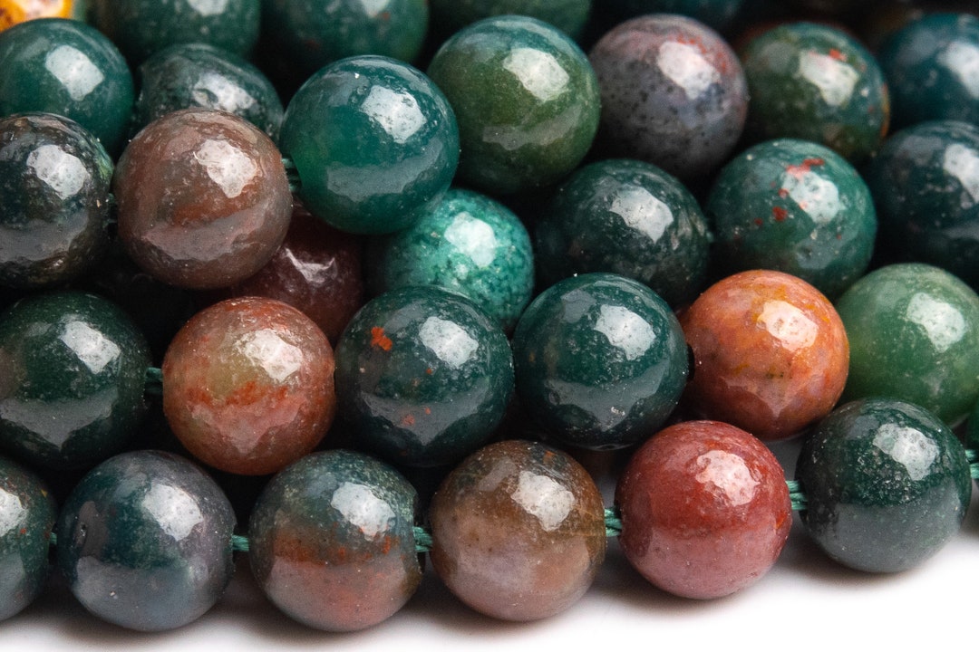 Genuine Natural Blood Stone Gemstone Beads 4-5MM Dark Green Round AAA ...