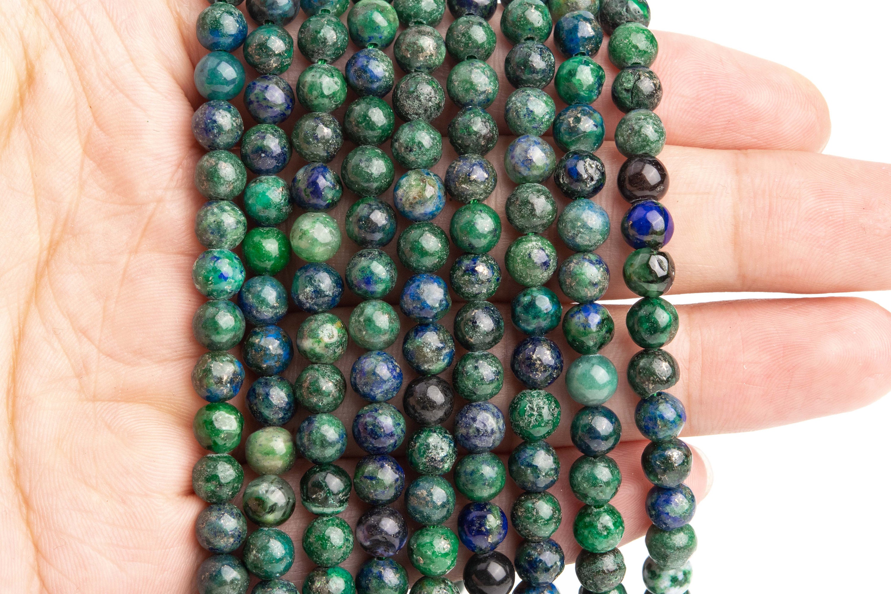 Azurite Gemstone Beads 6MM Green & Blue Nugget Round Loose Beads ...