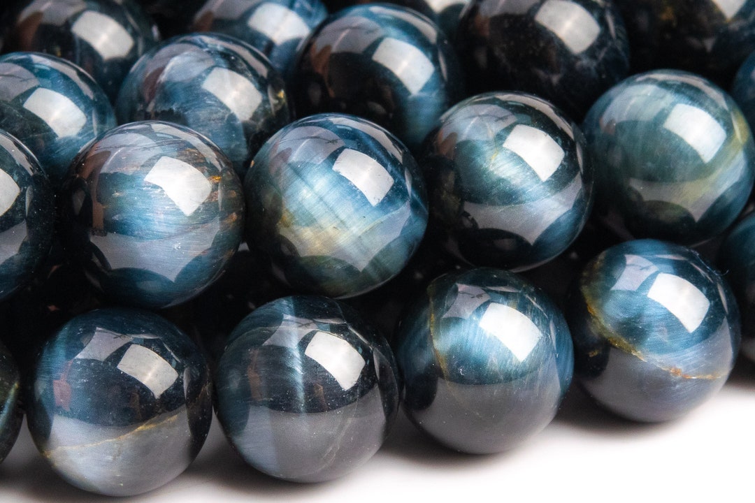 Genuine Natural Tiger Eye Hawk Eye Gemstone Beads 10MM Gray Blue Round ...