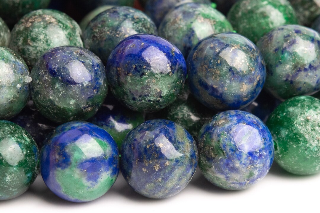 Azurite Gemstone Beads 9-10MM Earth Green & Blue Nugget Round Loose ...