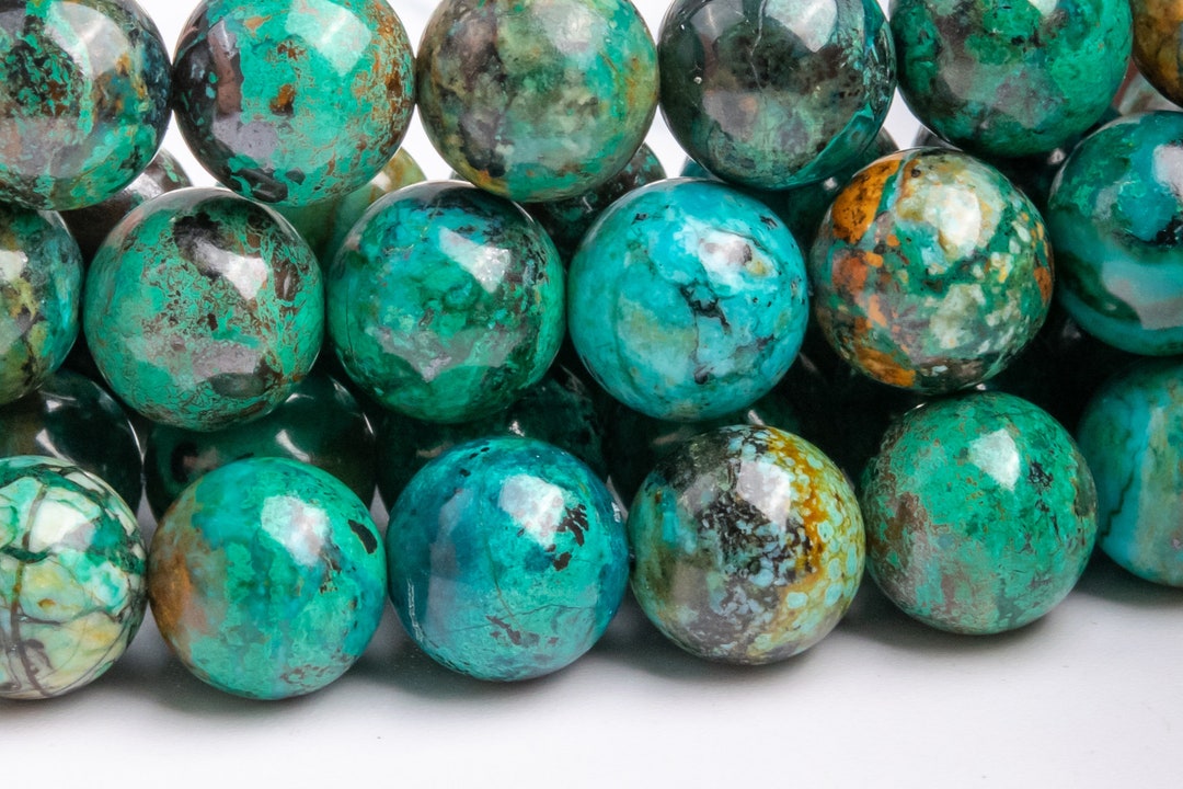 Genuine Natural Chrysocolla Gemstone Beads 10MM Green Blue Round AAA ...