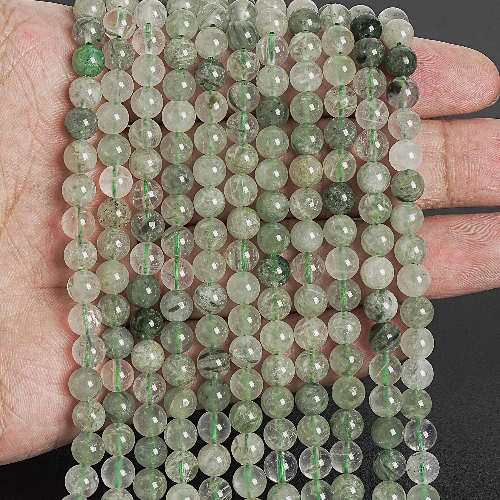 Genuine Natural Rutilated Quartz Gemstone Beads 6MM 8MM 10MM Green ...