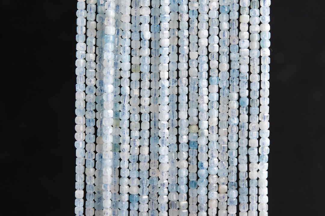 Genuine Natural Aquamarine Gemstone Beads 2MM Faint Blue Beveled Edge ...