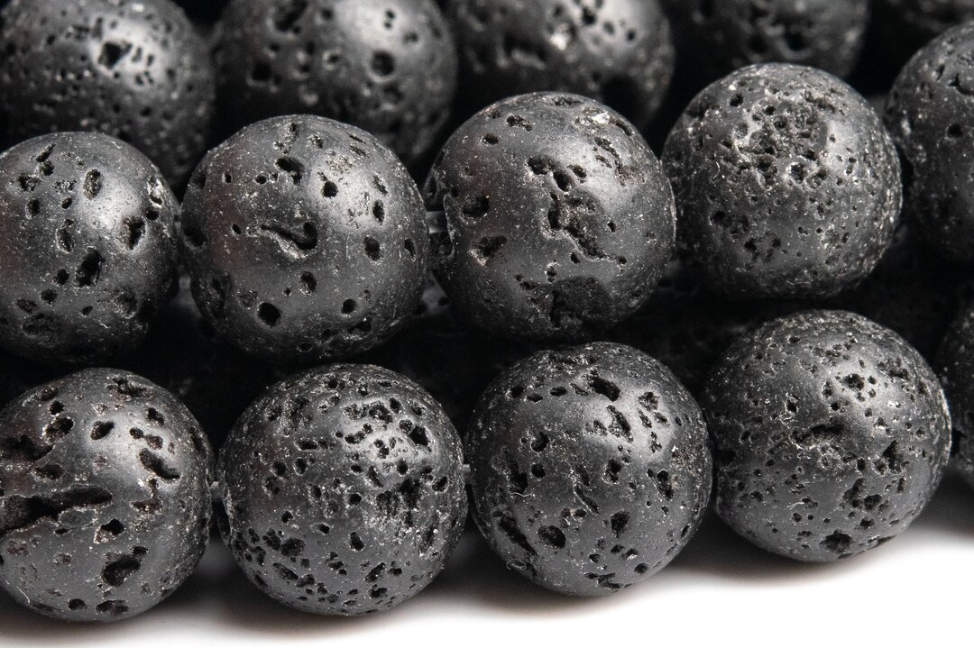 Genuine Natural Lava Gemstone Beads 8-9MM Black Volcanic Round AA ...
