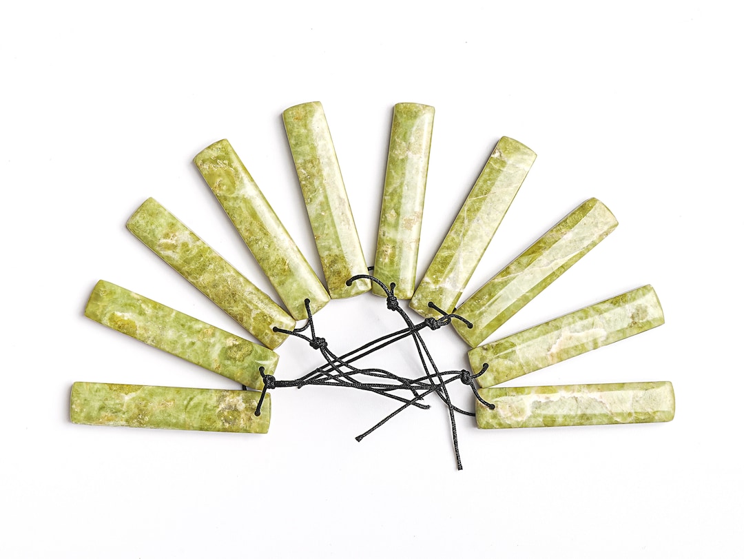 2 Pcs - Peridot Pendant Chartreuse Rectangle Flat Natural Gemstone ...