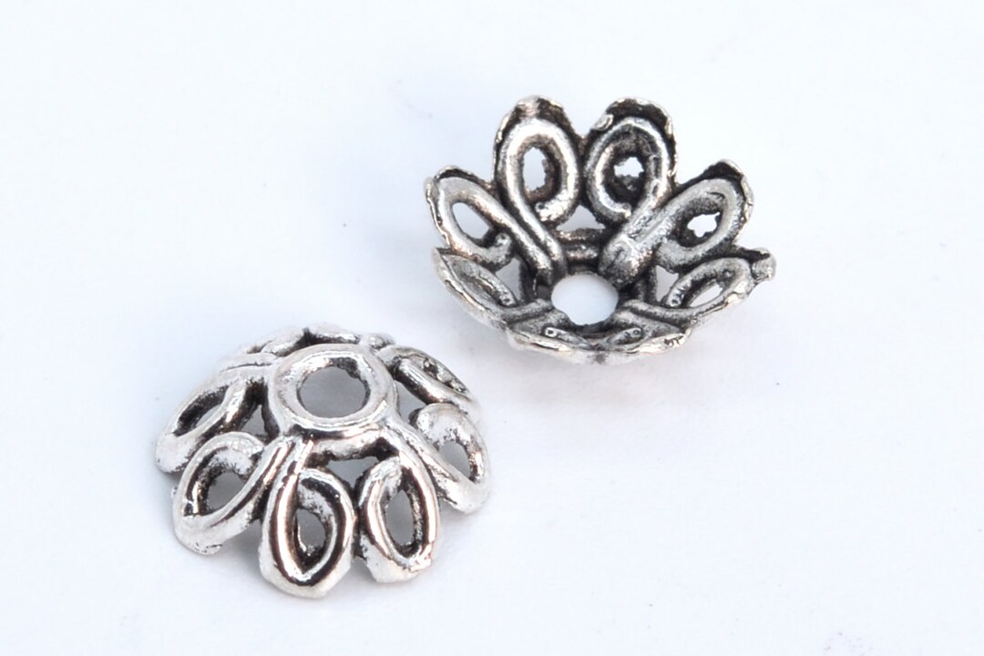 30 Pcs - 8x3mm Hollow Bead Cap Antique Silver Tone Zinc Alloy Bead Cap ...