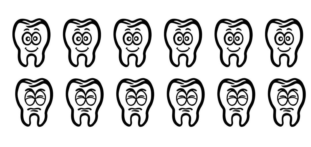 Set of 12 Tooth Vinyl Decal Set | Smiling or Sad Tooth Designs | Custom ...