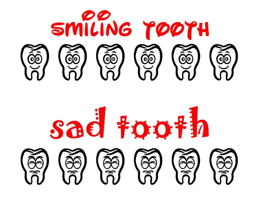 Set of 12 Tooth Vinyl Stickers | Smiling or Sad Tooth Designs Decals ...