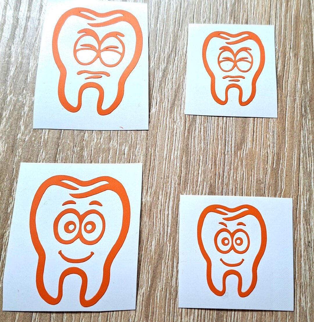 Set of 12 Tooth Vinyl Decal Set | Smiling or Sad Tooth Designs Stickers ...