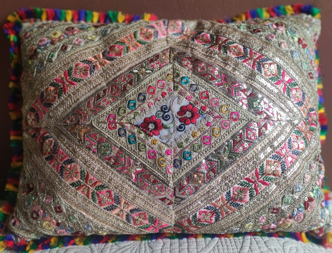 Hand-embroidered Indian Cushion Purple Rhombus Pattern - Etsy
