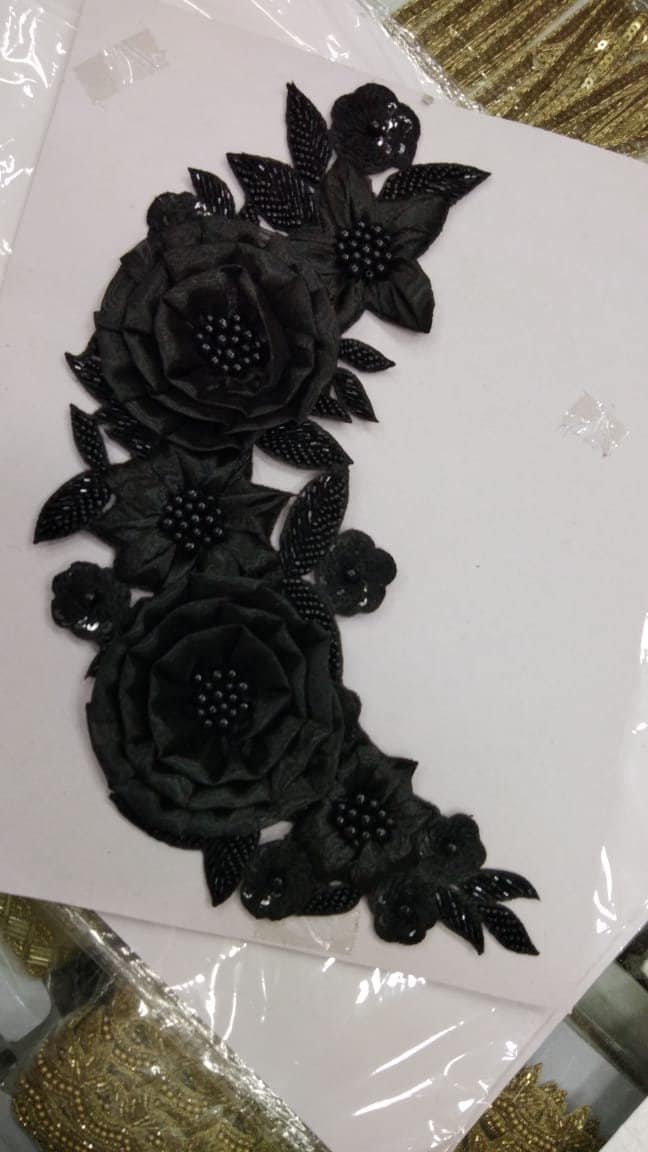 Black Flower Embroidered Applique - Etsy