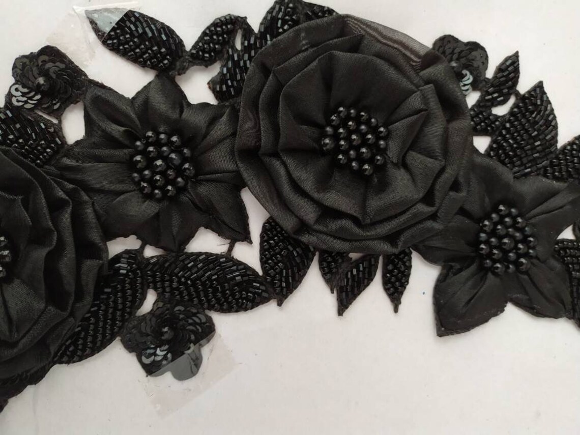 Black Flower Embroidered Applique - Etsy