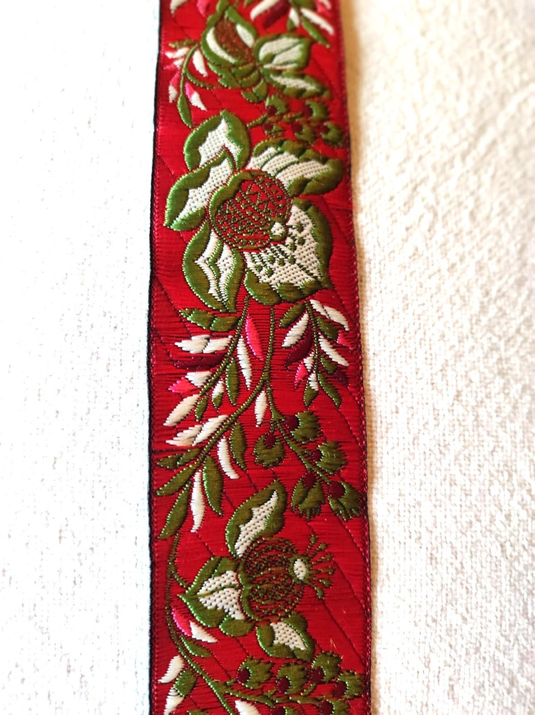 Brilliant Red Embroidered Braid Olive Green Plants 5 Cm - Etsy