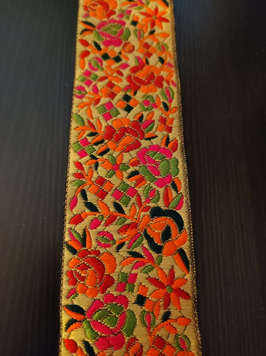 Embroidered Braid With Gold Background Red Orange and - Etsy