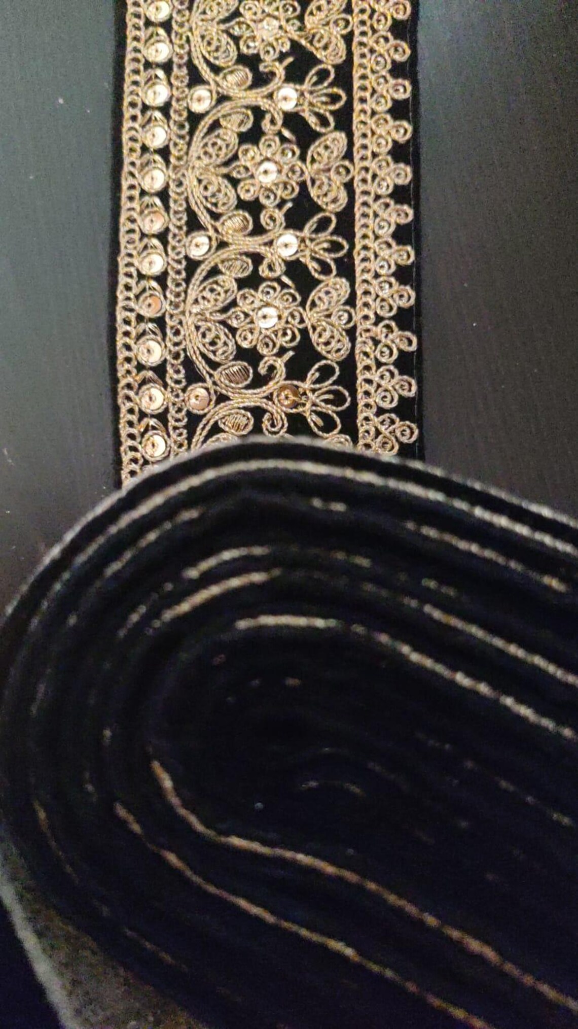 Black Indian Braid With Embroidered Patterns and Gold Thread - Etsy