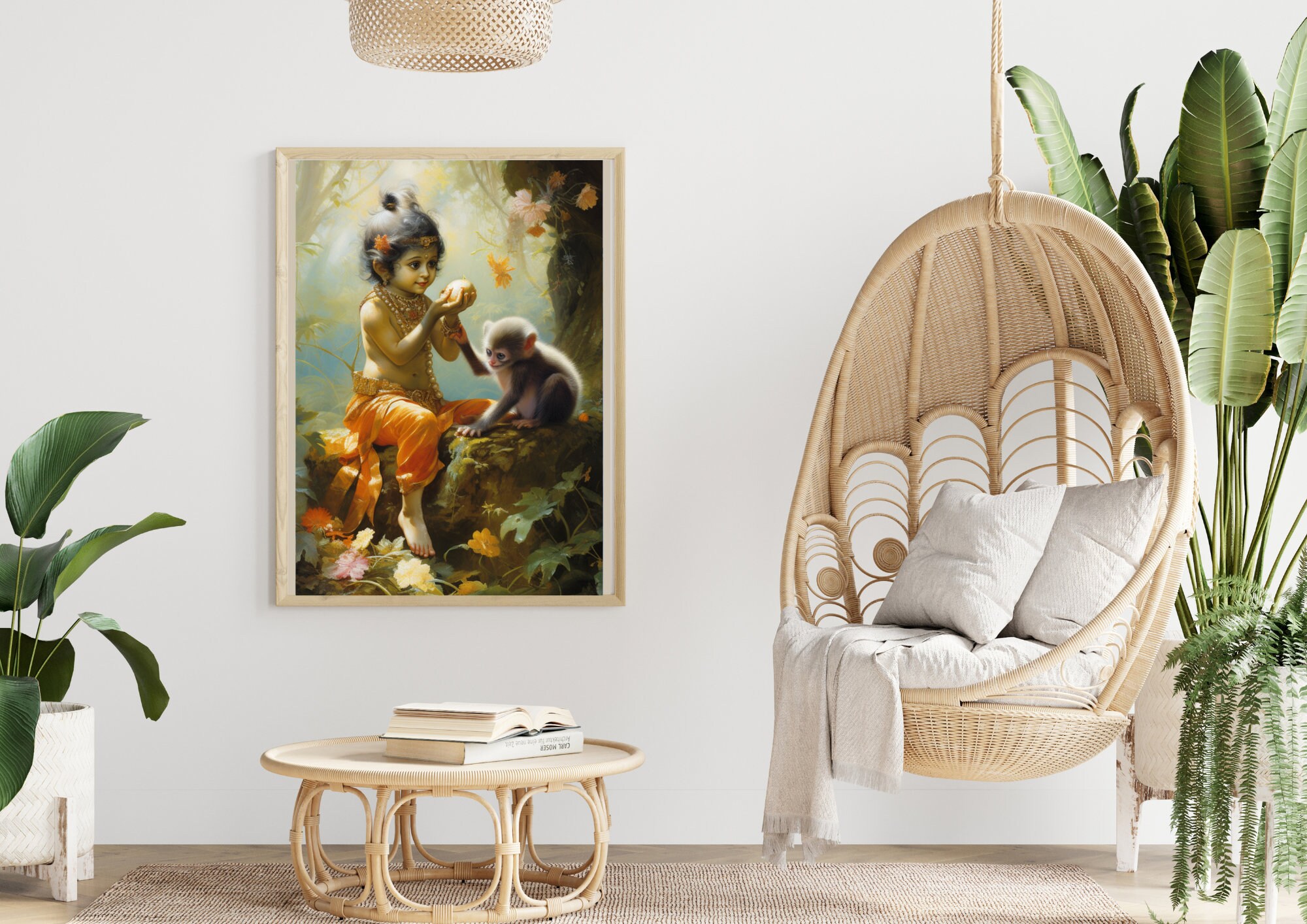 Lord Ram Young With Cute Baby Monkey Image Watercolor Krishna AI Art ...