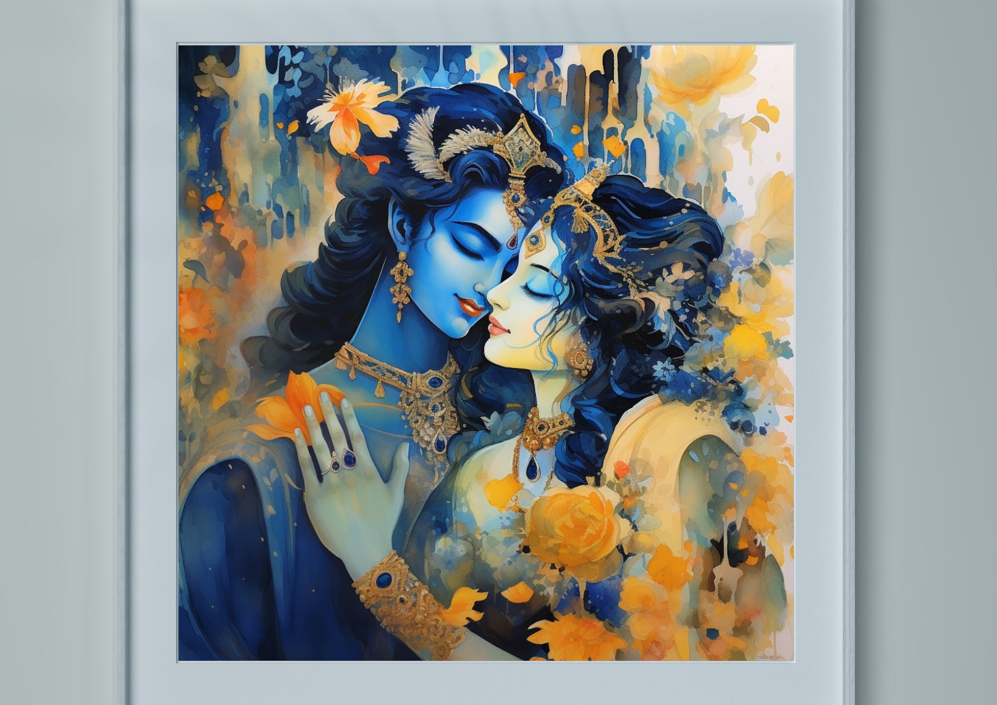 Radha Krishna Blue Gold Art Print Krishna AI Art Krishna Poster Krishna ...