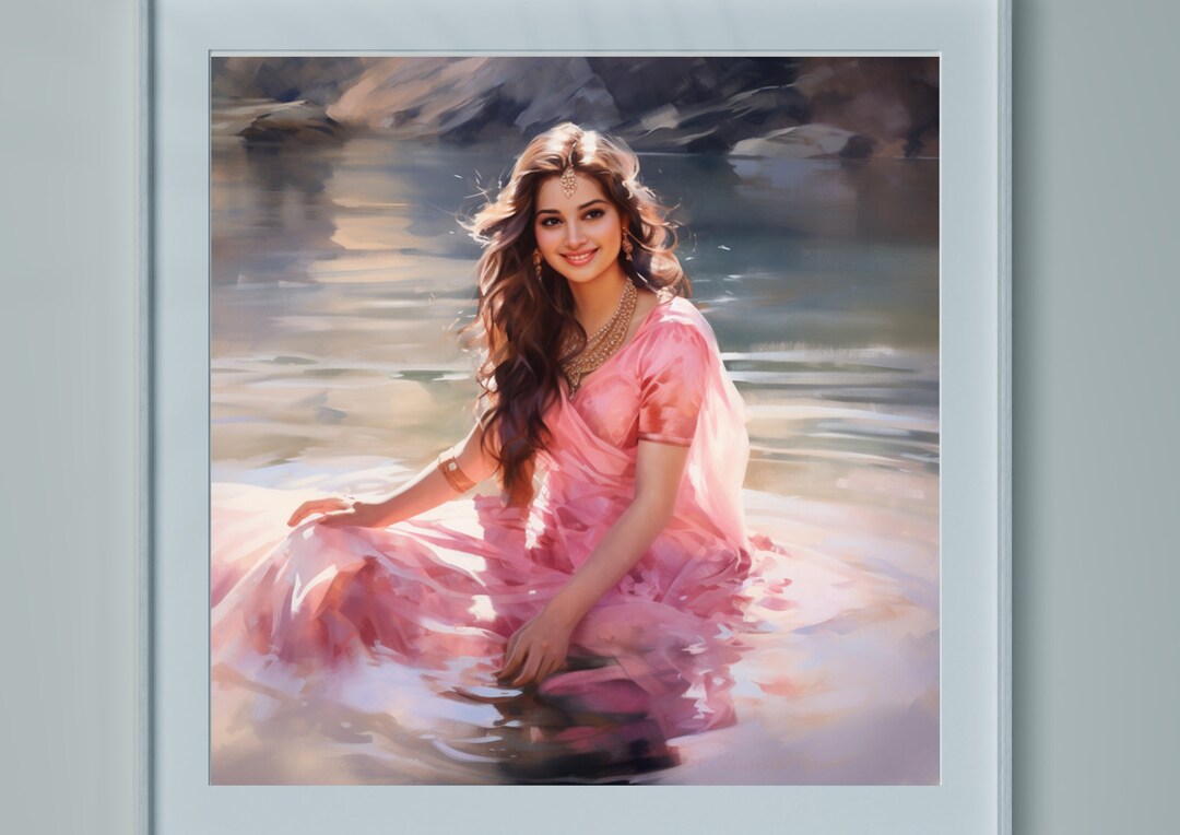 Radharani at Yamuna River Watercolor Art Print Krishna AI Art Krishna ...