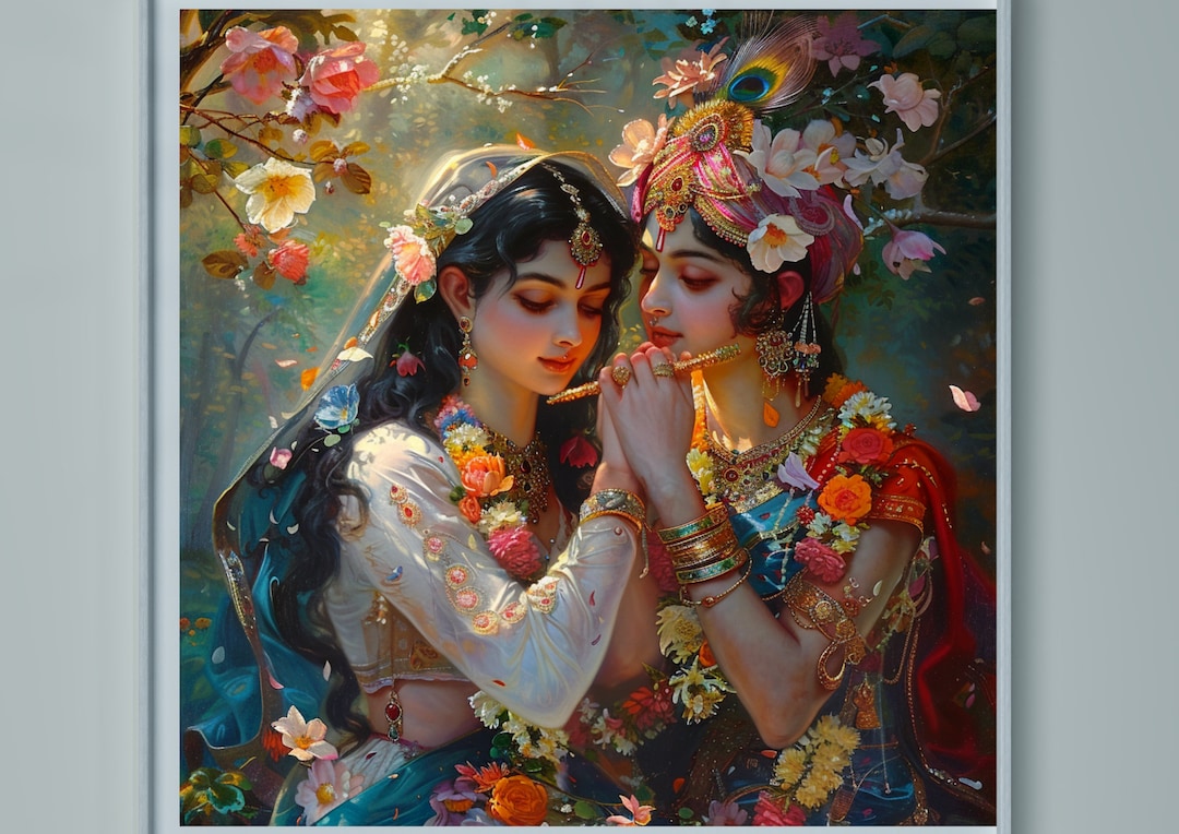 Radha Krishna Flowers Art Print Krishna AI Art Krishna Poster Krishna ...