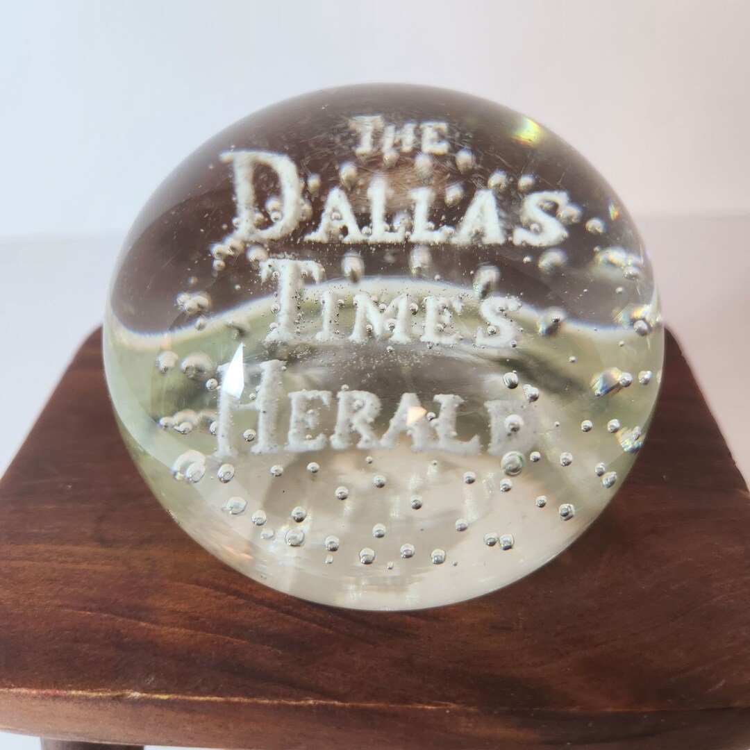 Vintage 1970s DALLAS TIMES HERALD Collectible Art Glass Paperweight - Etsy