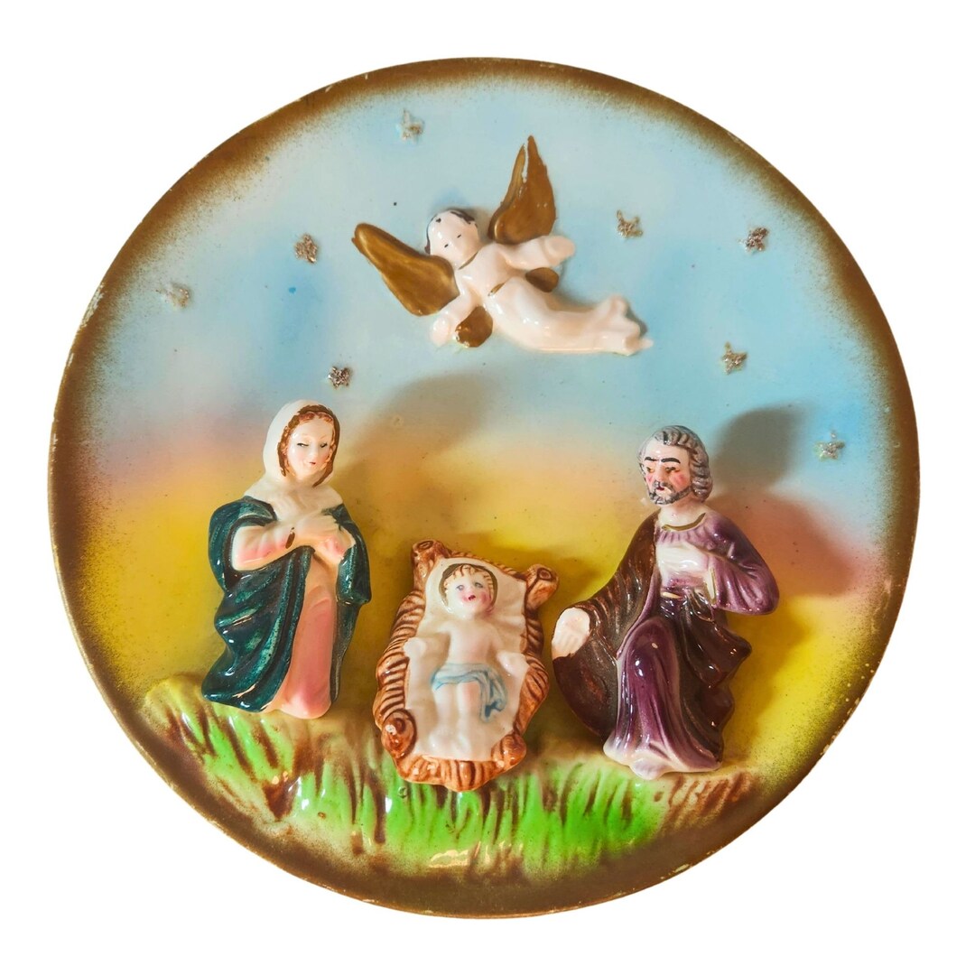 Vintage MCM Handpainted 3D Nativity Scene Plate Wall Decor Made in ...
