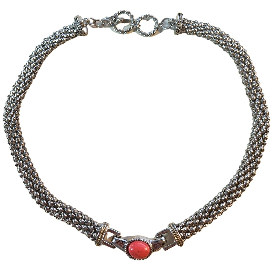 Rope Chain Choker Style Necklace Oval Coral Pendant Toggle Clasp 19" - Etsy