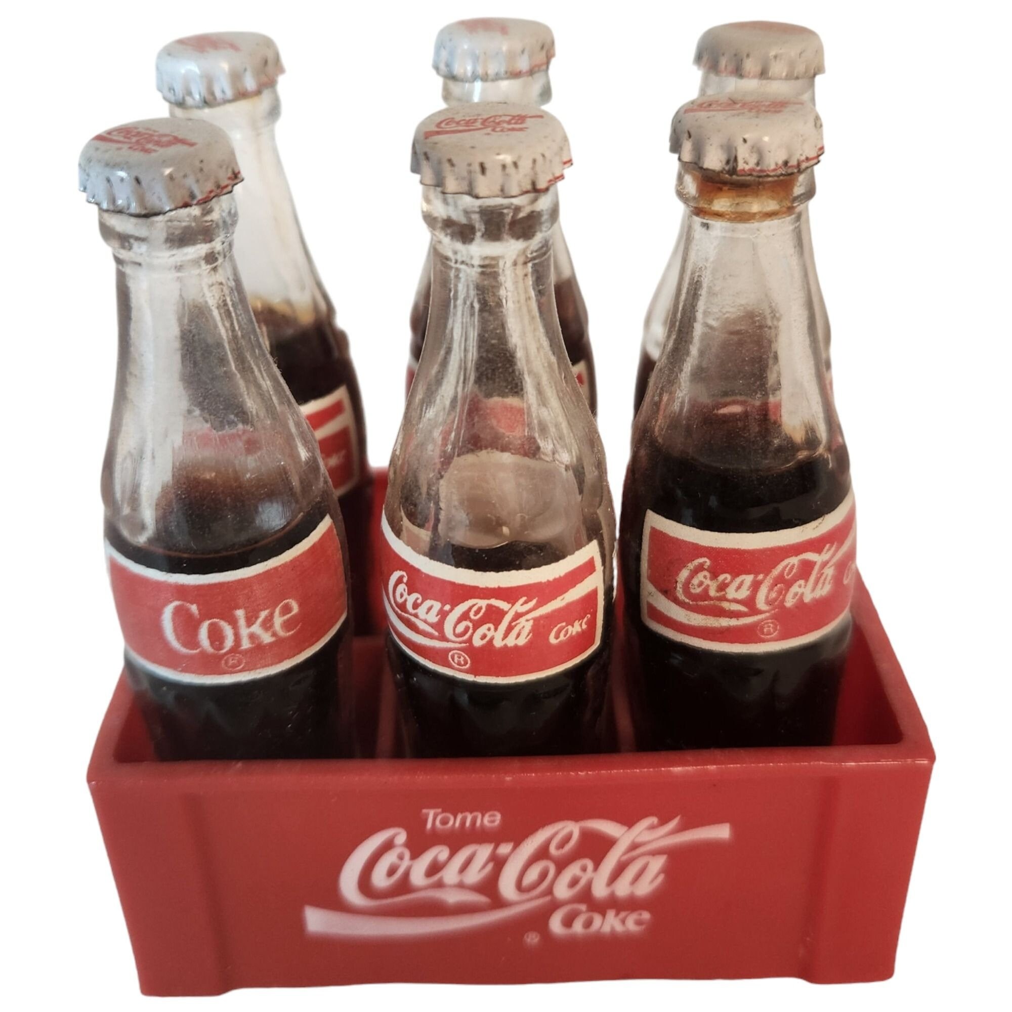 Vintage 1995 Coca Cola Miniature 6 Pack Glass Bottles W/caps in Plastic ...