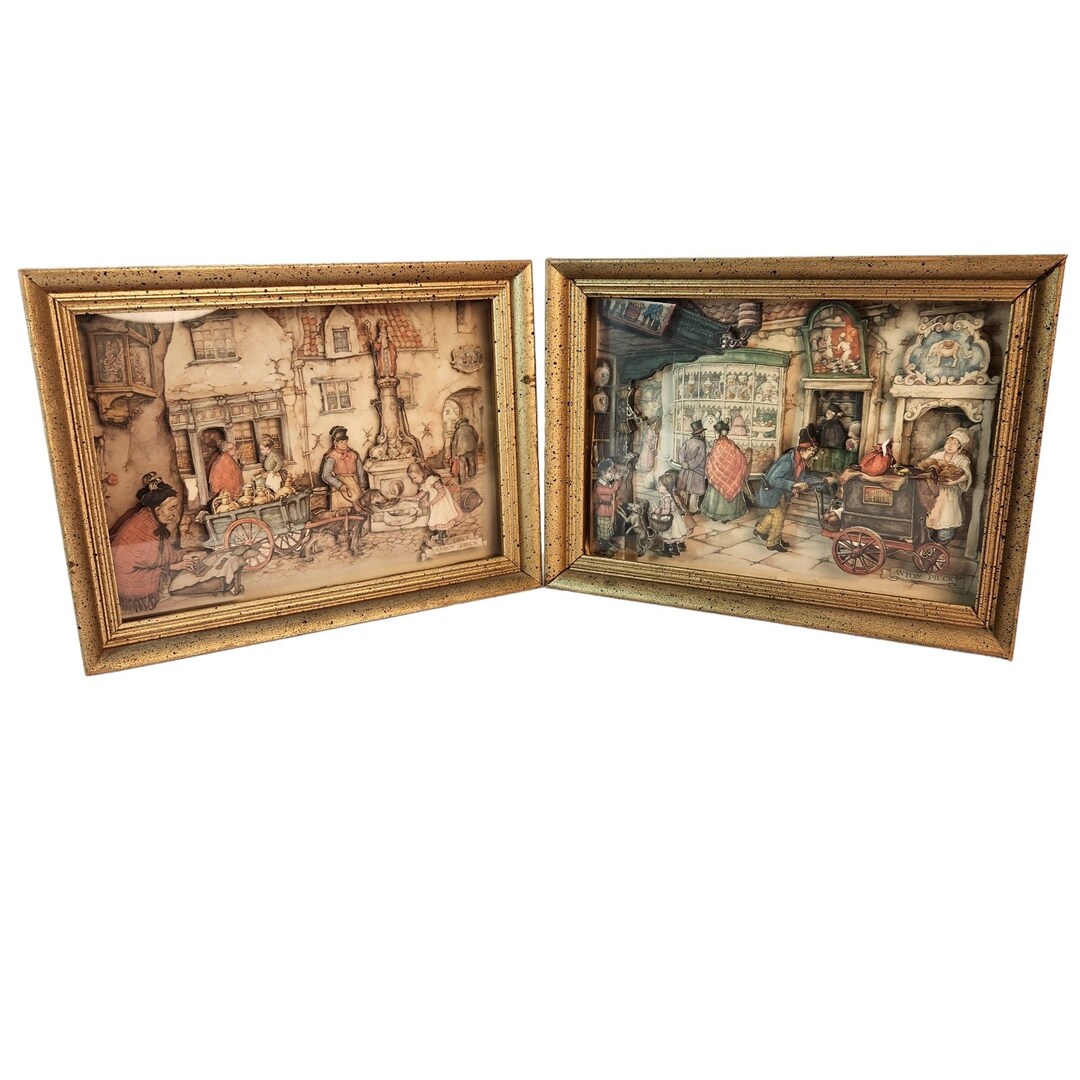 Vintage 60s Anton Pieck 3D Set of Framed Paper Art Shadow Box ...