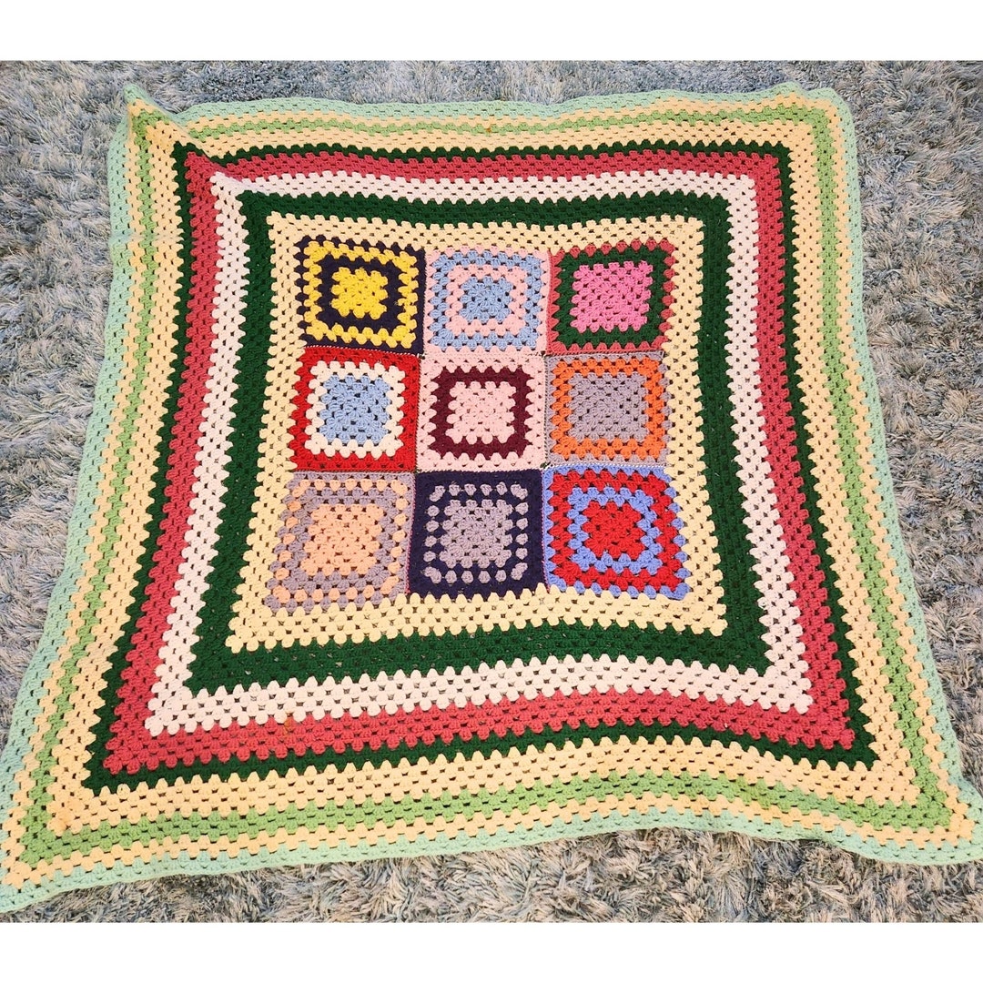 Hand Crocheted Granny Square Multicolor Throw Blanket Cottagecore ...