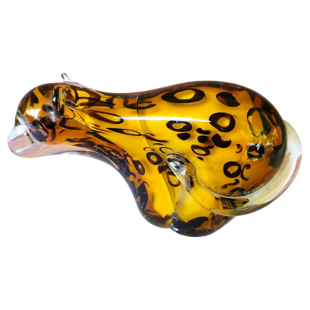 Vintage Murano Hand-blown Glass Cheetah Leopard Paperweight Amber ...