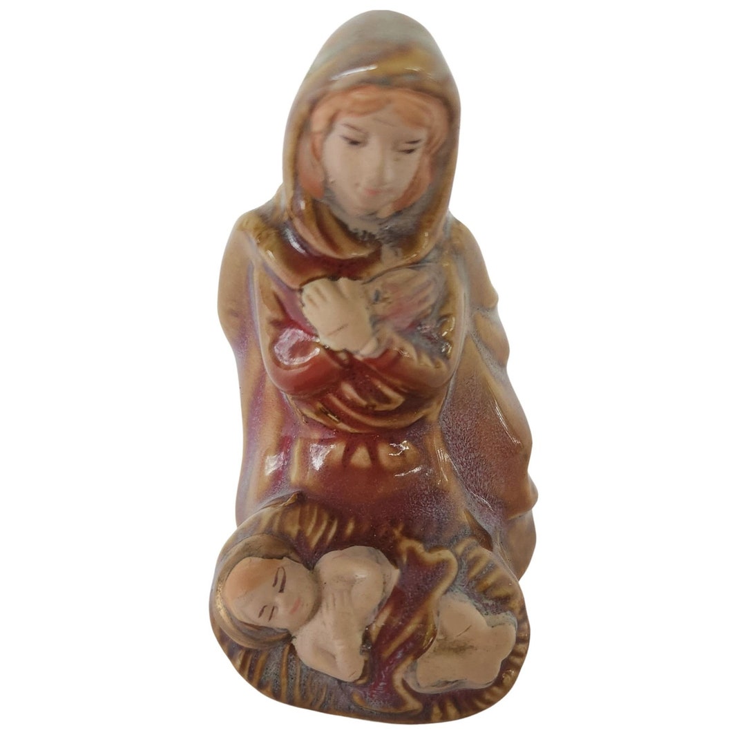 Virgin Mother Mary Kneeling With Baby Jesus Ceramic Nativity Christmas ...
