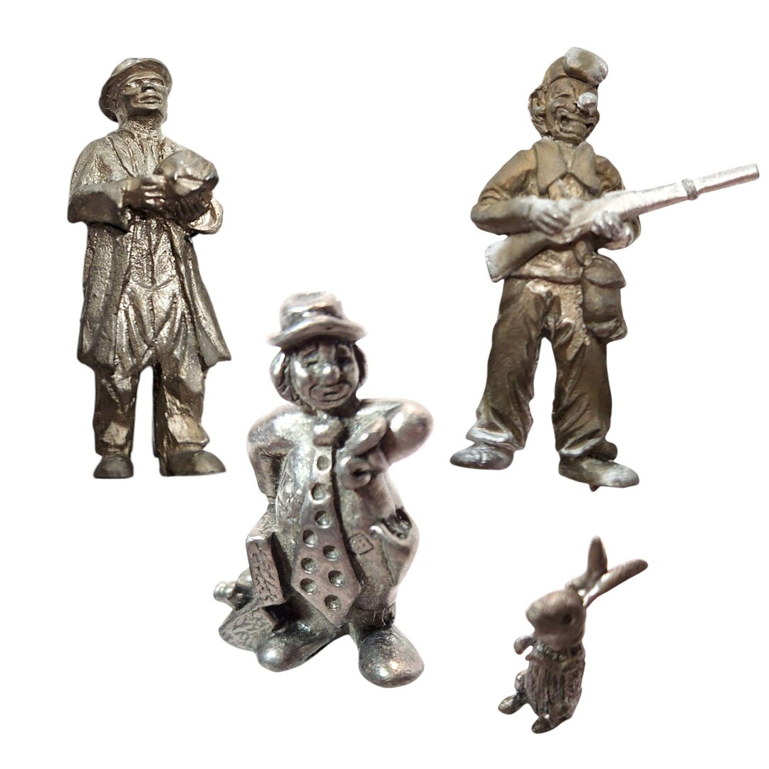 4 Vintage Pewter/lead (?) Mini Figures Hunter Clown Man in Coat ...