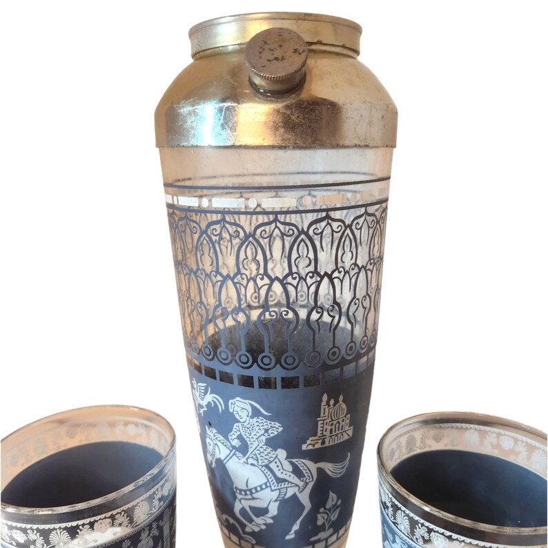 Vogue Crystal MCM Cocktail Shaker & Set of Four Glasses 1950’s Persian ...