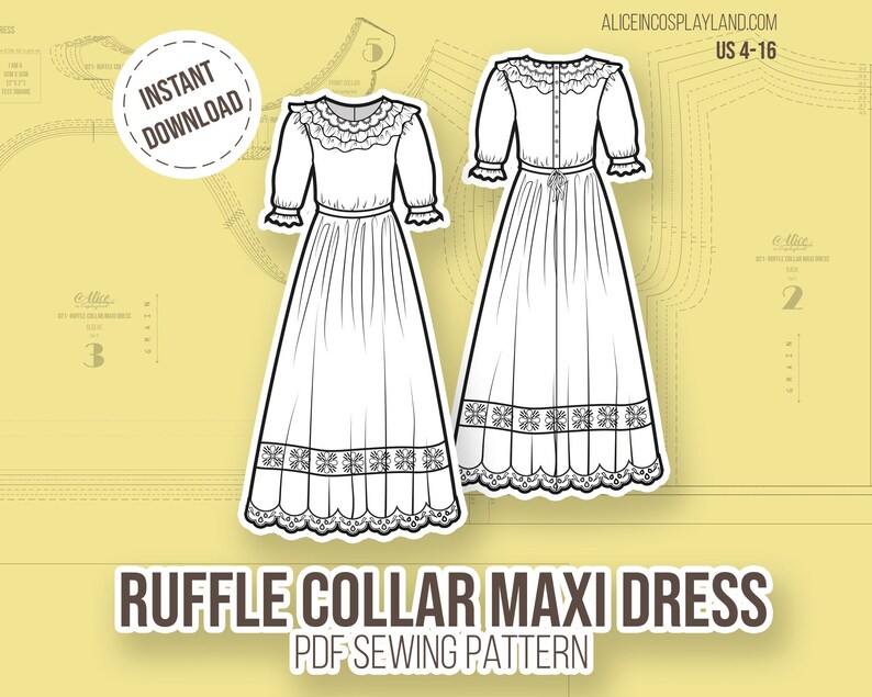 Ruffle Collar Maxi Dress Pepa Cosplay Sewing Pattern - Etsy UK