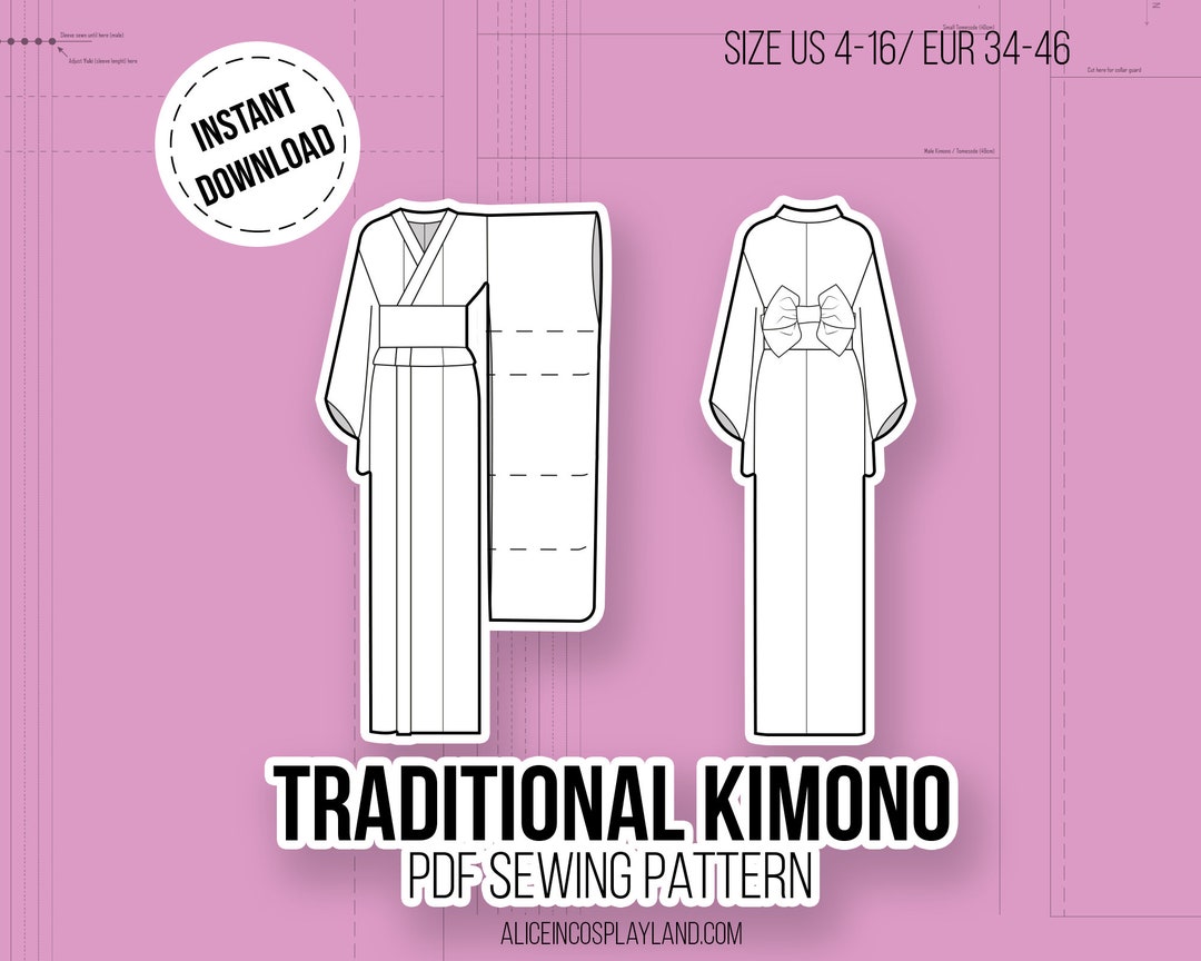 Traditional Kimono or Yukata Sewing Pattern With Obi - Etsy UK