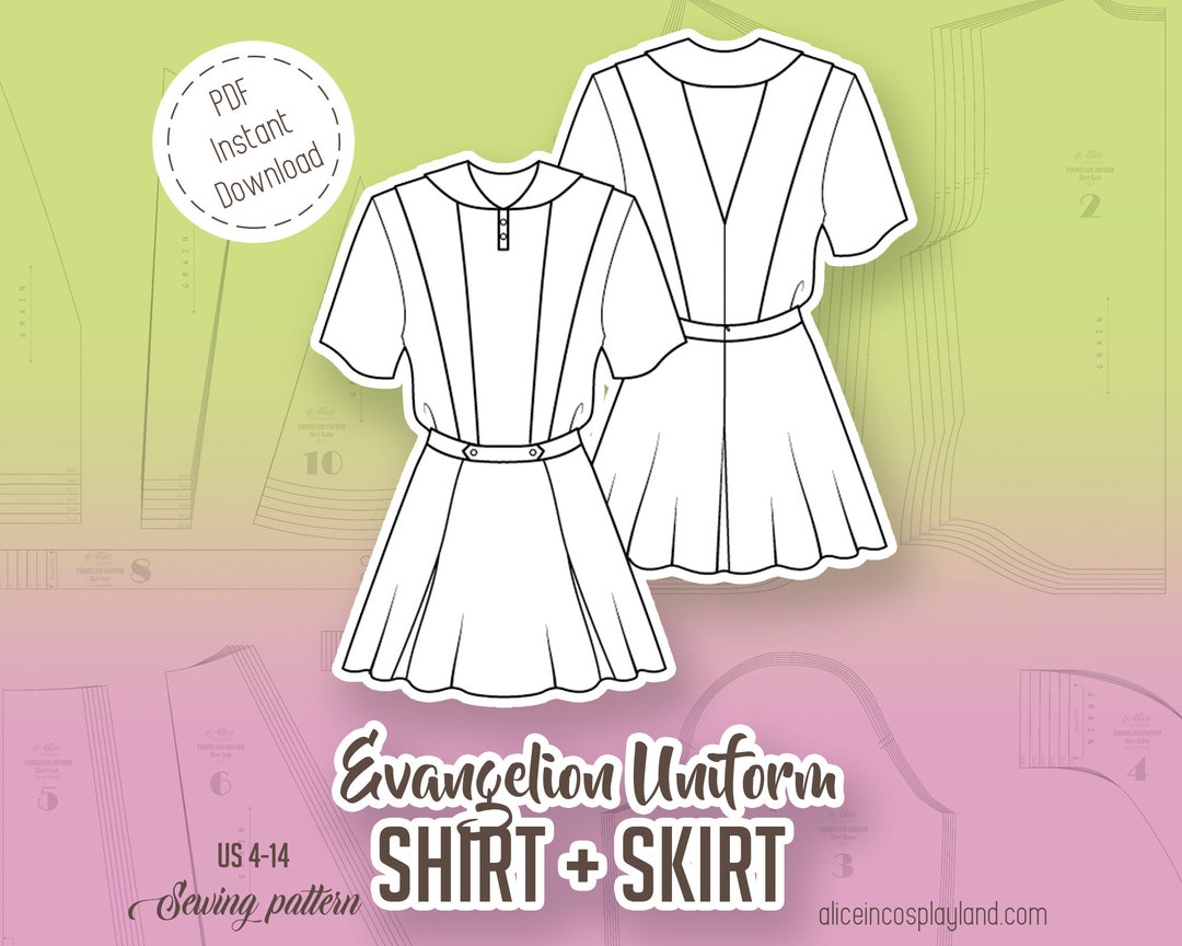 Evangelion Uniform Sewing Pattern - Short Sleeve Polo Shirt and Knee ...