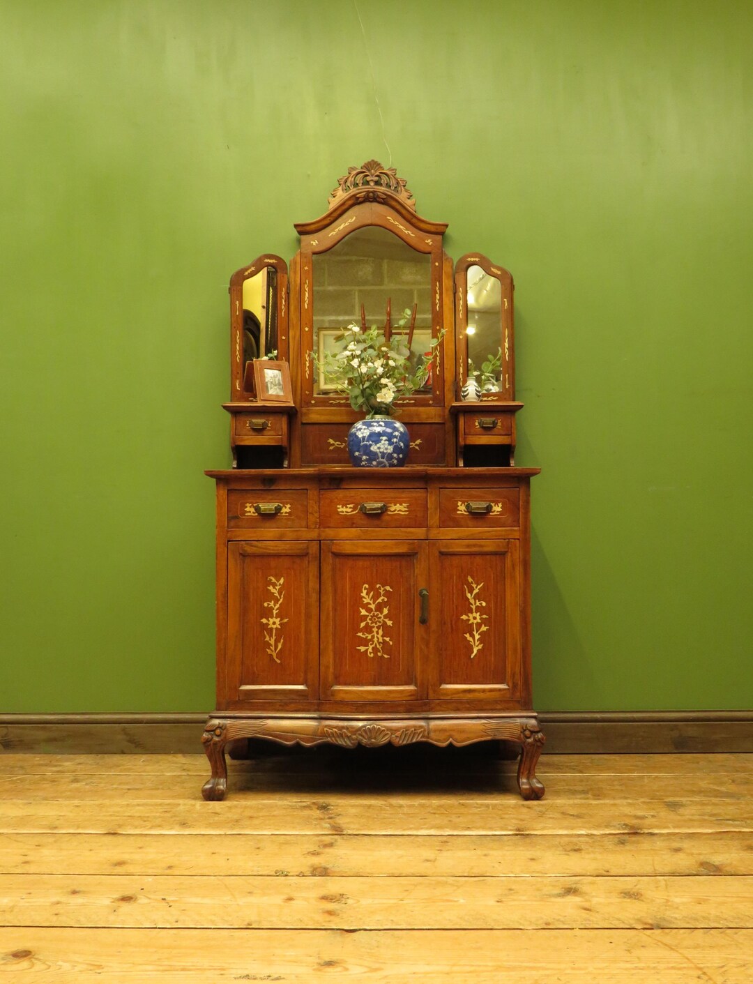 Antique Eastern Dressing Table With Bone Inlays & Triple Mirror - Etsy UK