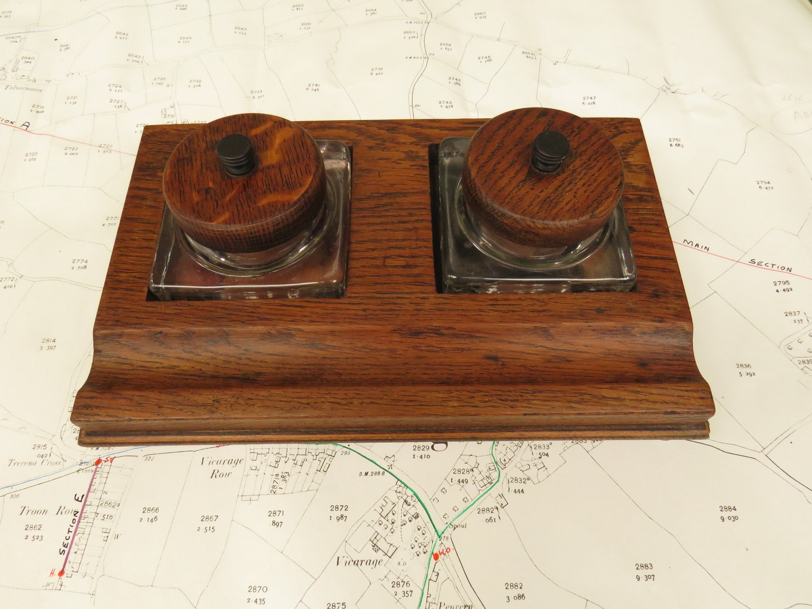 1930s Oak Ink Stand With Glass Inkwells - Etsy UK