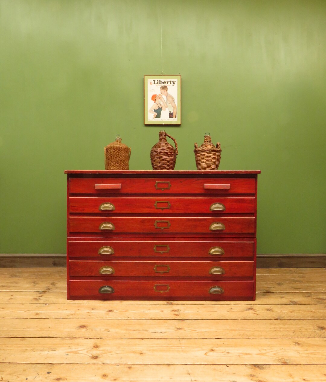 Red Two Part Plan Chest With 5 Drawers - Etsy
