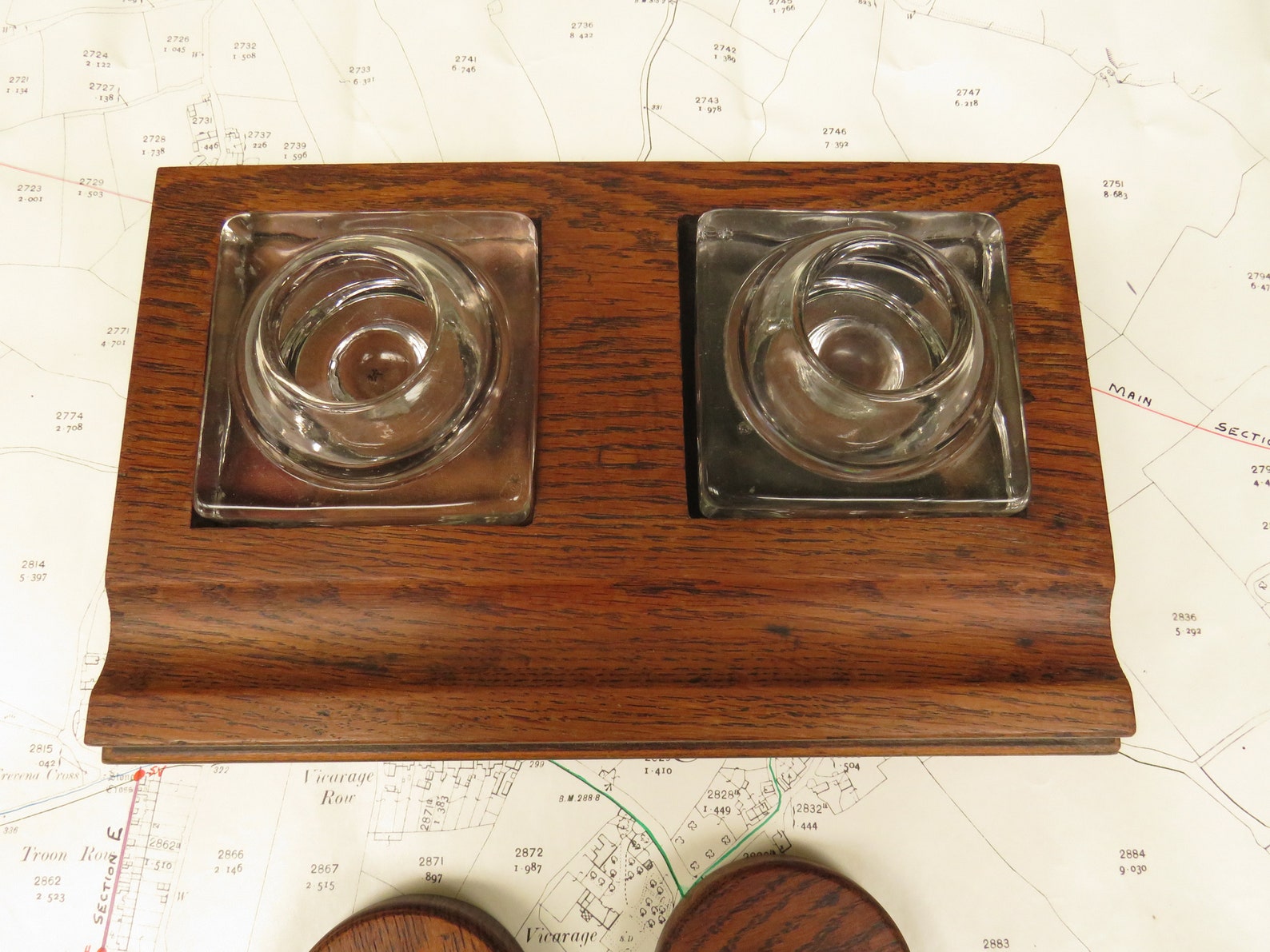 1930s Oak Ink Stand With Glass Inkwells - Etsy UK