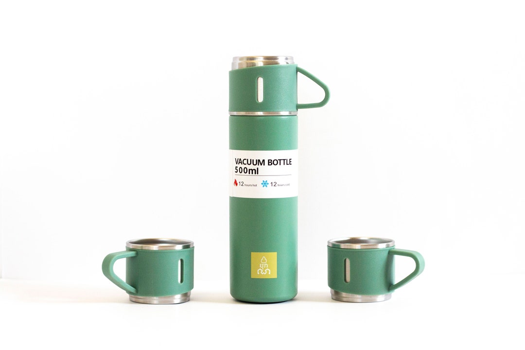 Borann "khech" Jade Green 500ml Flask Set | Flask Bottle + 2 Cups Hot ...