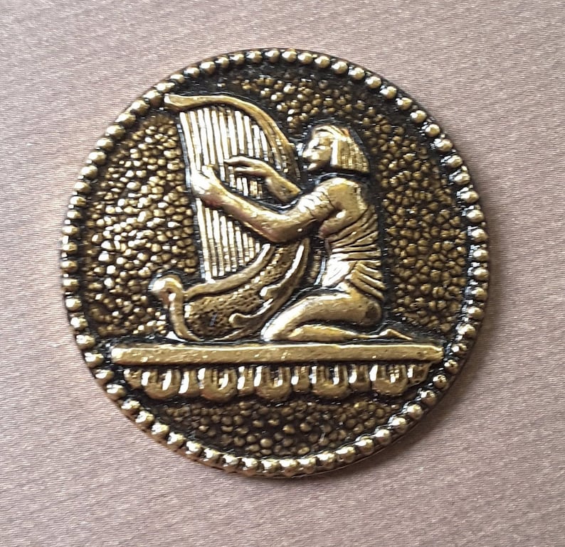 Vintage Large Metal Button of Egyptian Figure Playing Harp. - Etsy