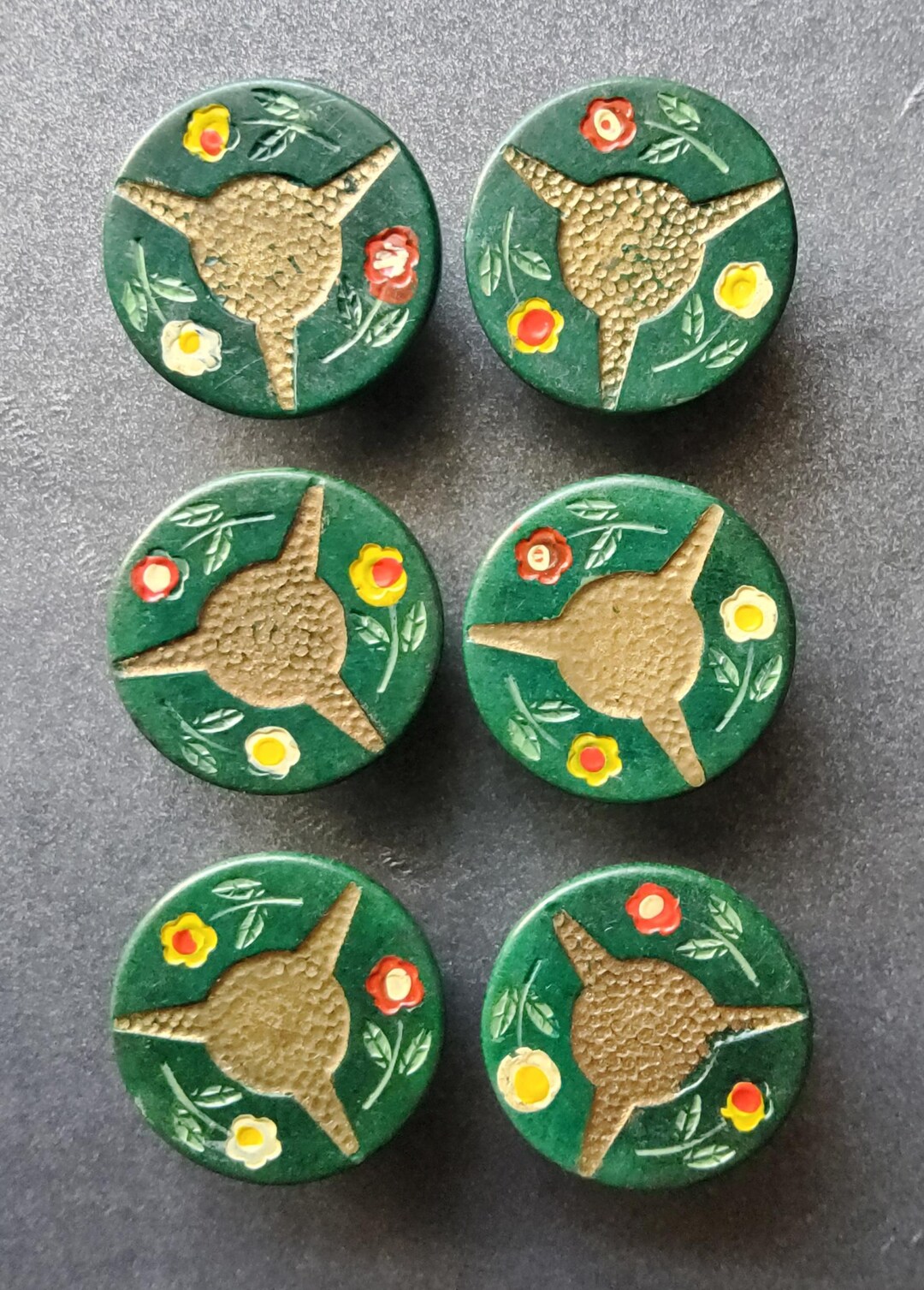 Vintage Set of Six 1930's Hand Painted Wooden Buttons. - Etsy