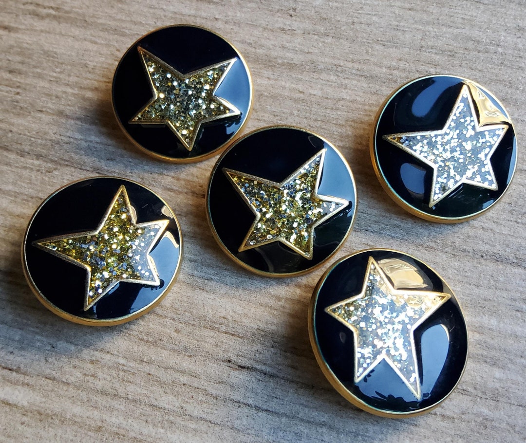 Vintage Set of Five Black Enamel Glittery Star Buttons. - Etsy