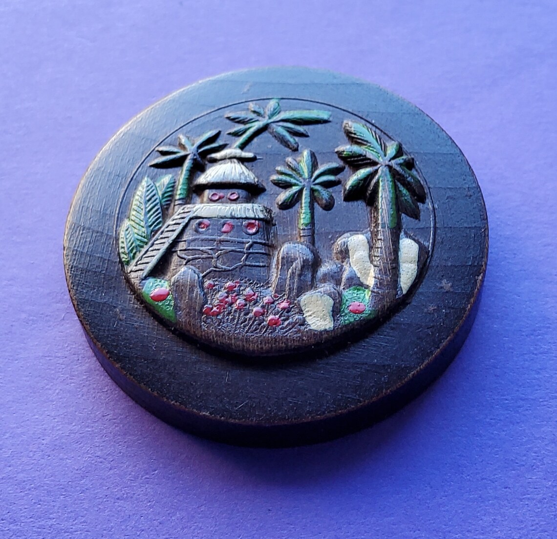 Vintage Large 1930's Finely Hand Painted Wooden Button. | Etsy