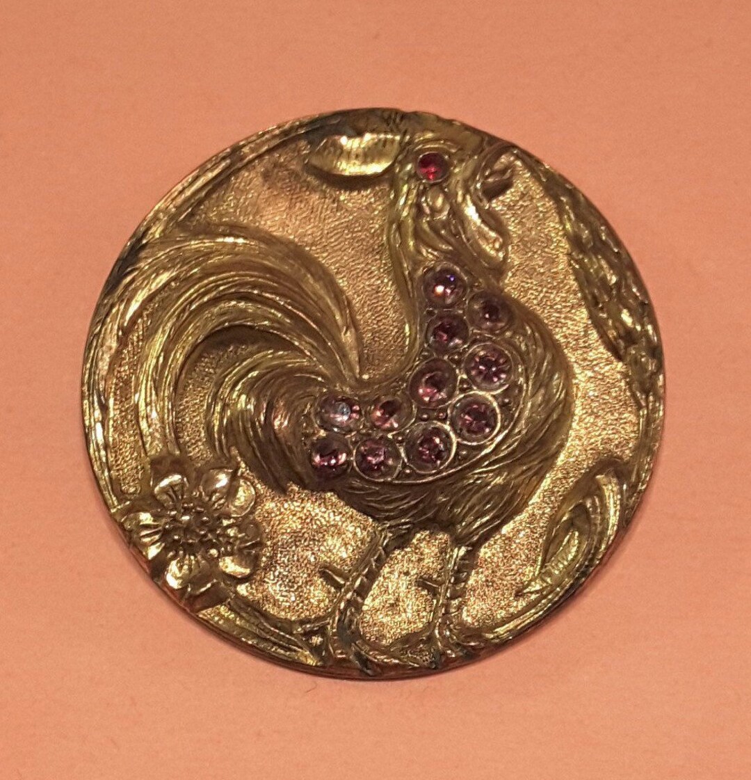 Vintage Rooster and Red Paste Button. - Etsy